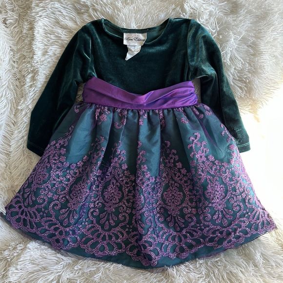 Rare Editions | Dresses | Rare Editions Girls Green Sparkly Velvet ...